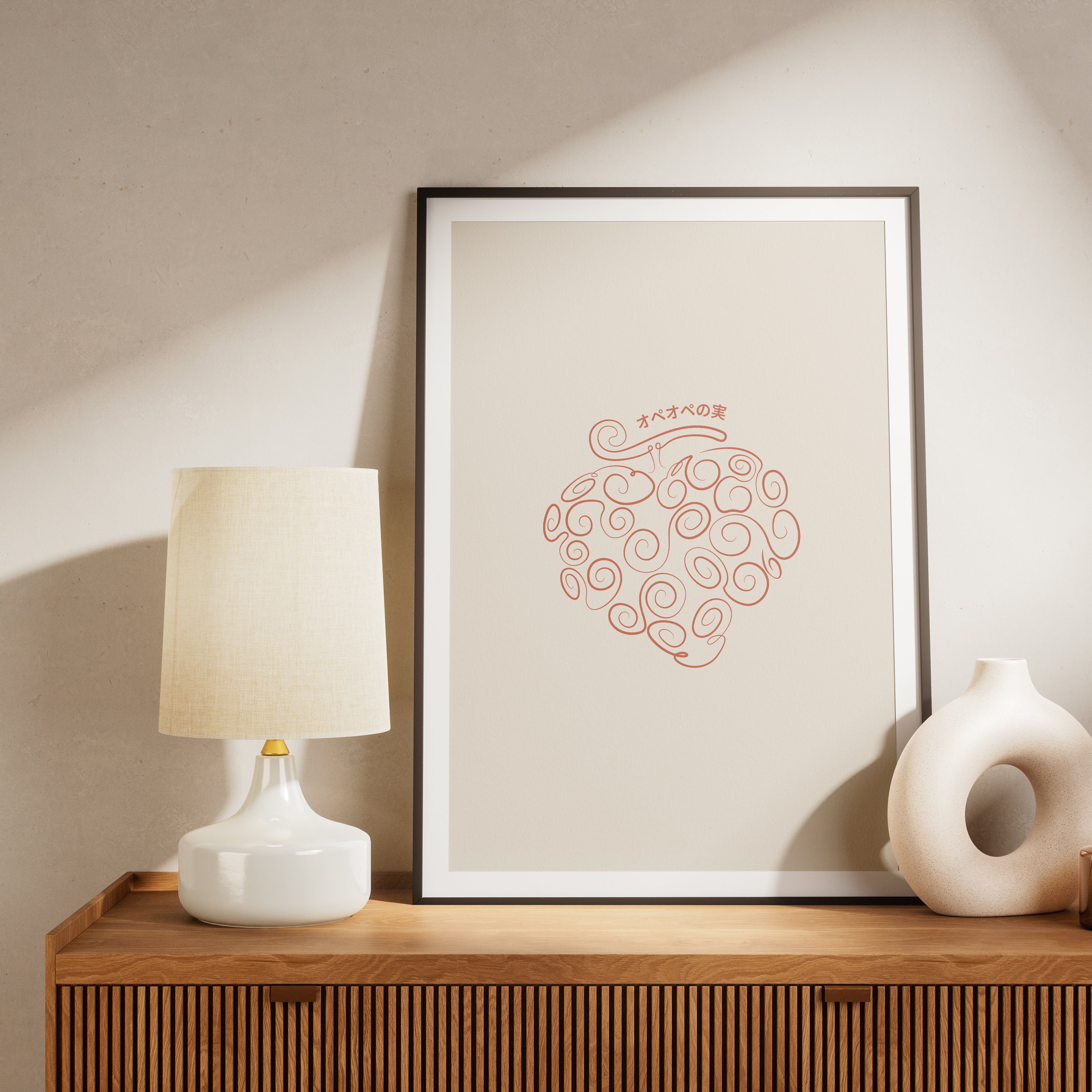 Ope Ope Devil Fruit Minimalist Art, Boho Modern One Piece Manga Wall ...