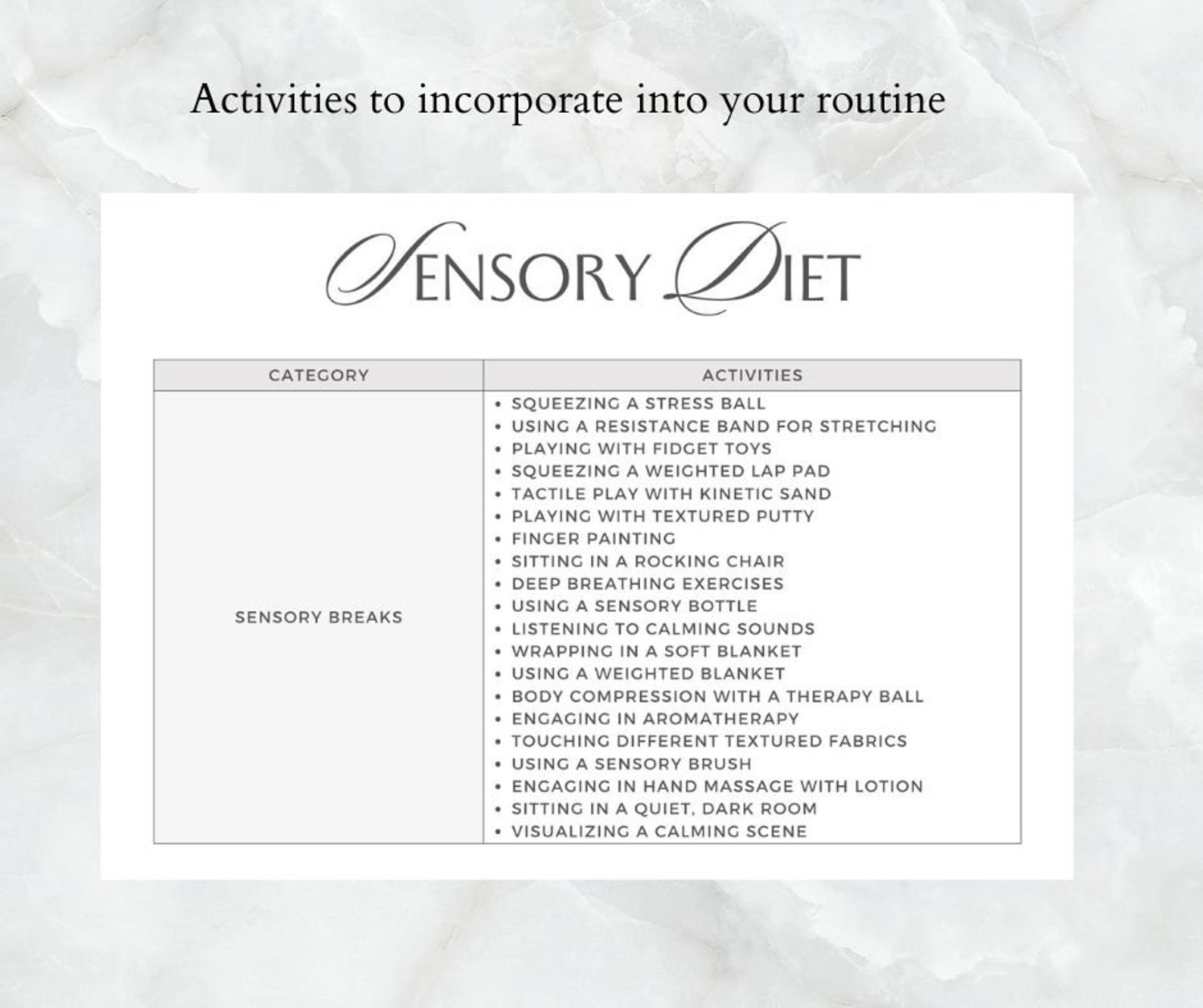 Printable Sensory Diet Planner for Autistic Kids & Adults | Daily ...