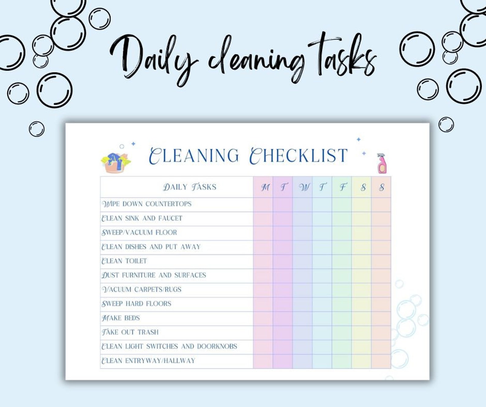 Home Cleaning Checklist Adhd Clean Pdf Schedule Housekeeping Chore ...