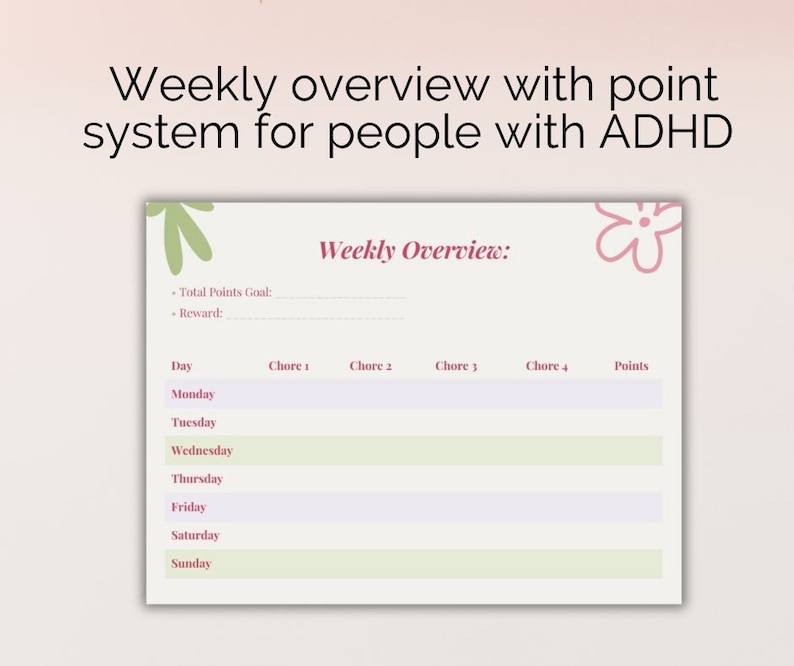 ADHD Daily Chore Chart With Reward System Printable Chore Tracker for ...