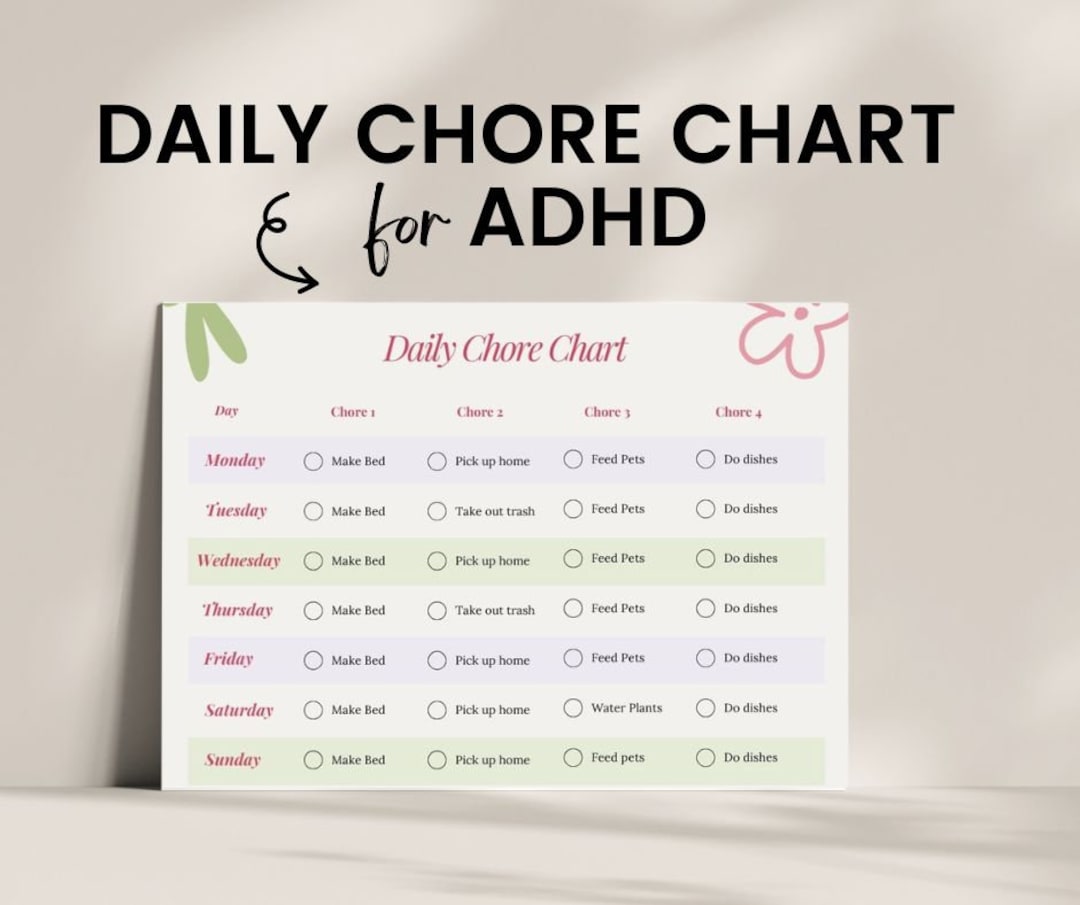 ADHD Daily Chore Chart With Reward System Printable Chore Tracker for ...