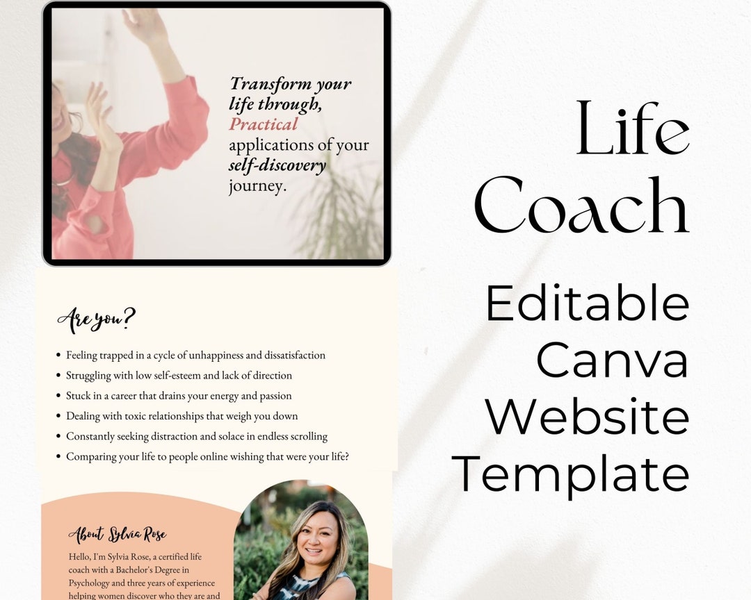 Life Coach Website Template Editable in Canva, Landing Page With Video ...
