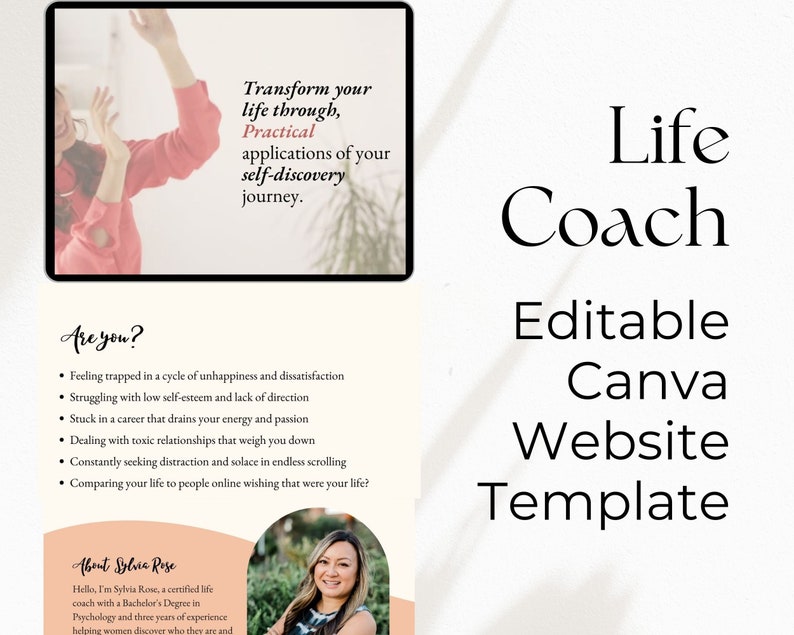 Life Coach Website Template Editable in Canva, Landing Page With Video for Course Creators ...