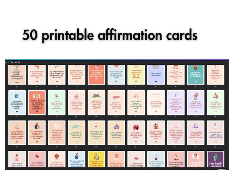 50 Positive Disability Affirmations Cards for Autism Wheelchair Adhd ...