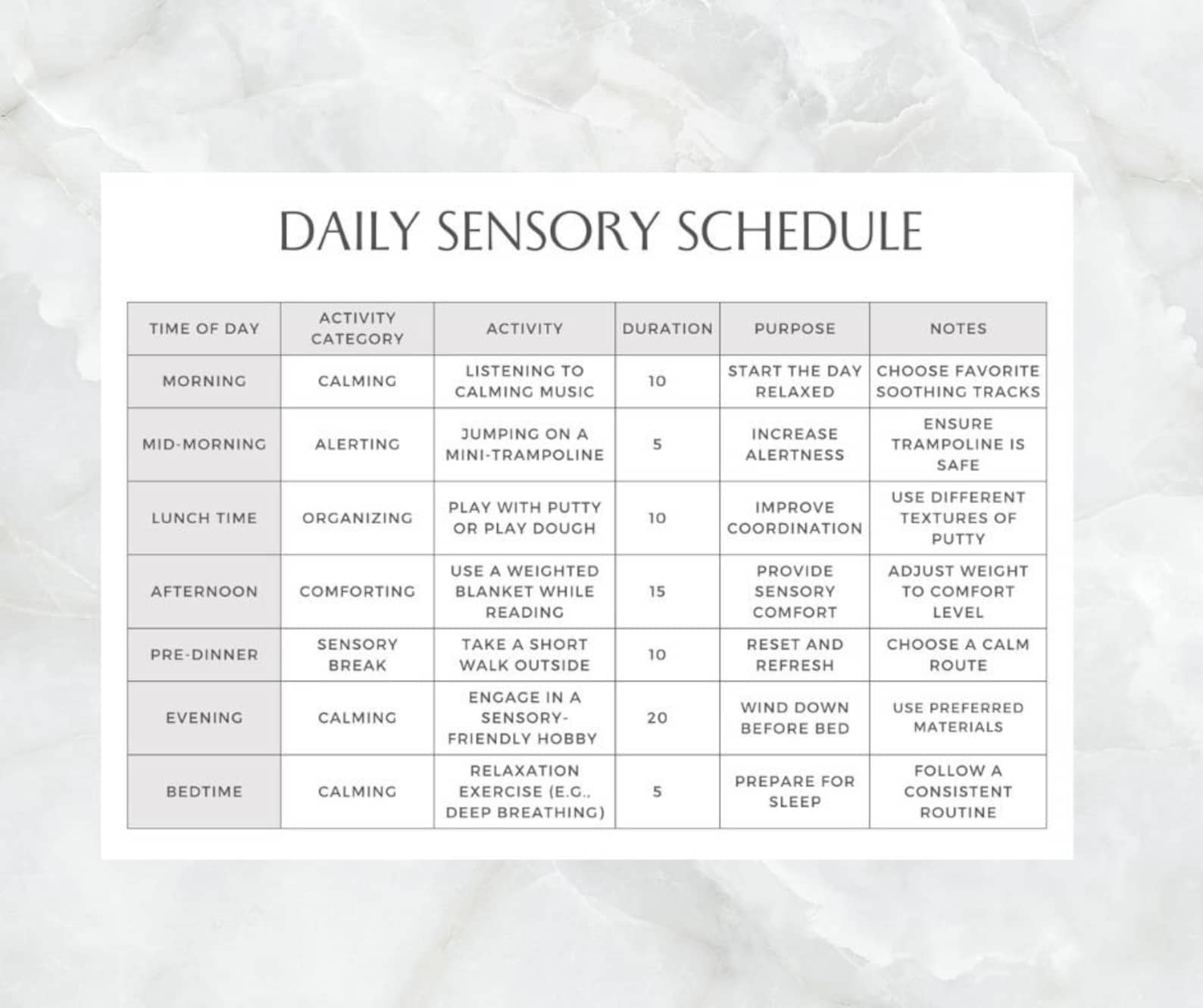 Printable Sensory Diet Planner for Autistic Kids & Adults | Daily ...