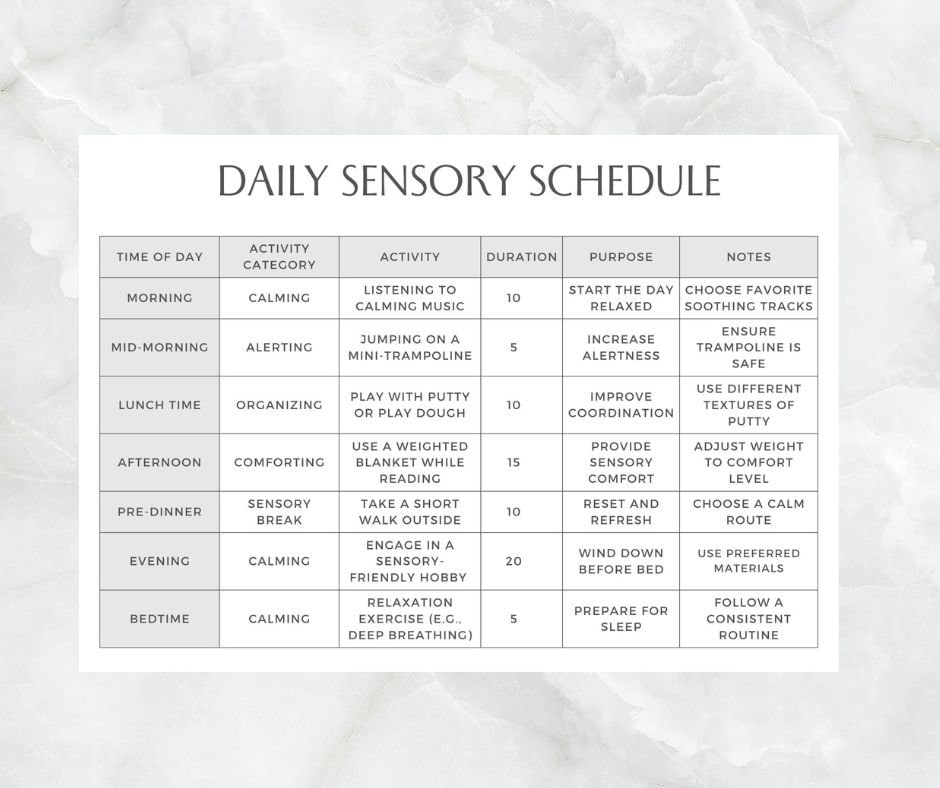 Printable Sensory Diet Planner for Autistic Kids & Adults | Daily ...