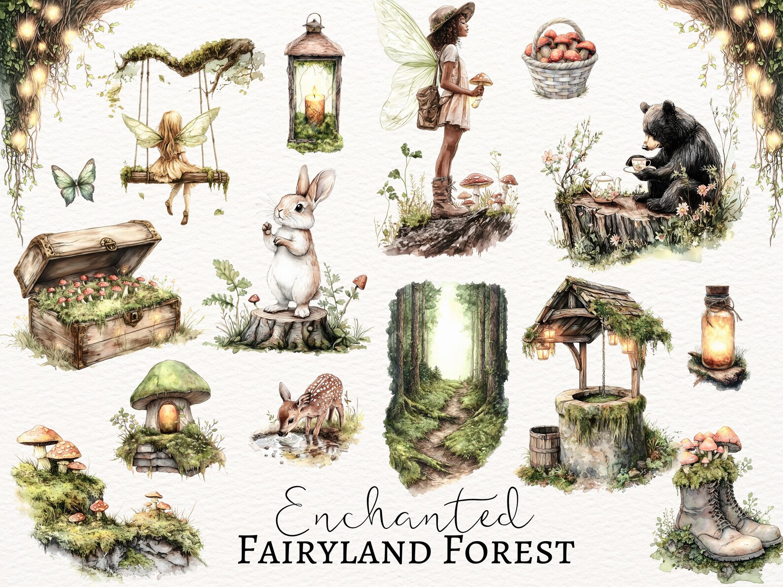Enchanted Fairyland Forest Clipart, Fairy Clipart, Enchanted Forest ...