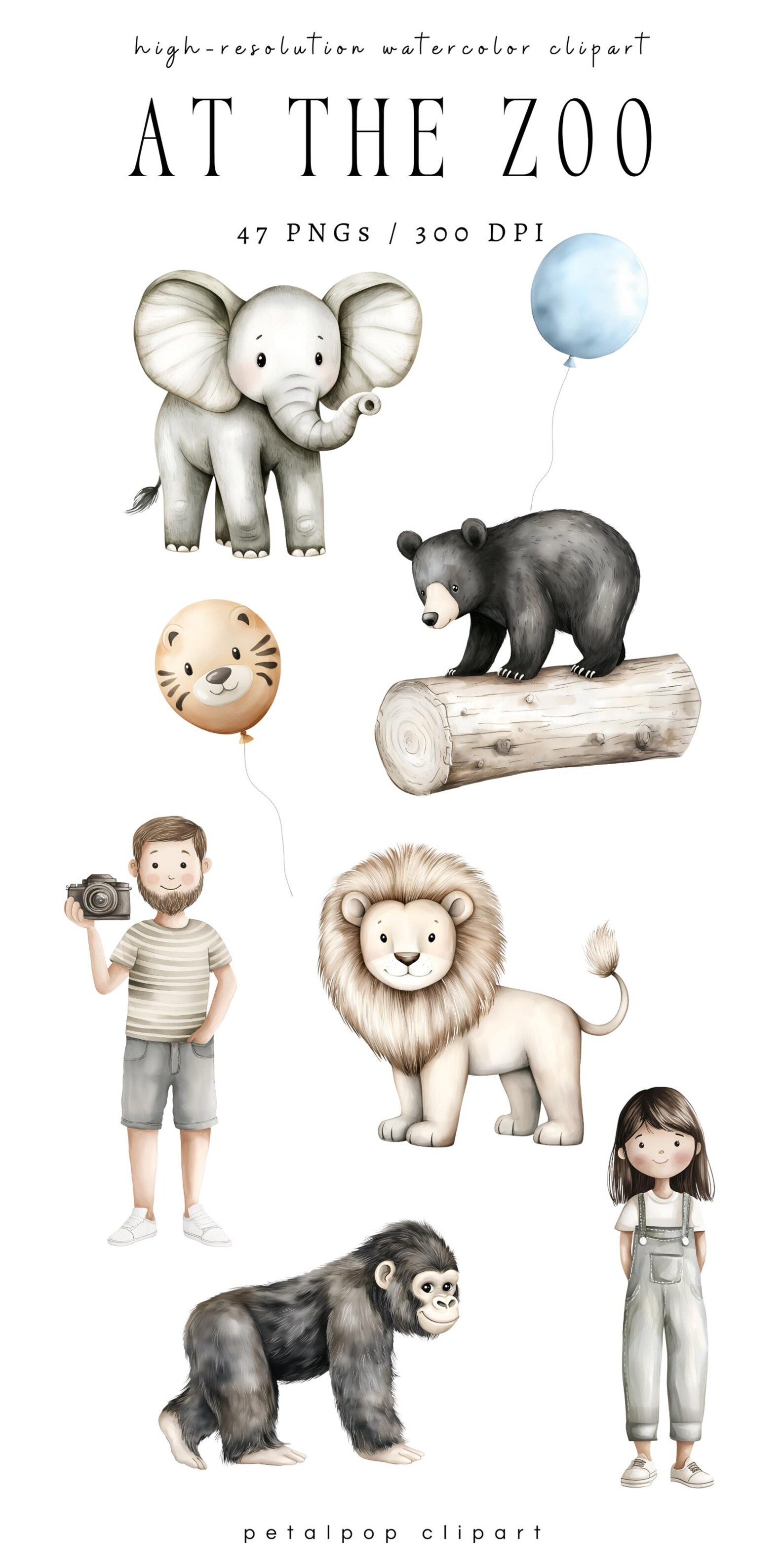 Zoo Clipart, Safari Animals Clipart, Cute Watercolor Clipart, Family ...
