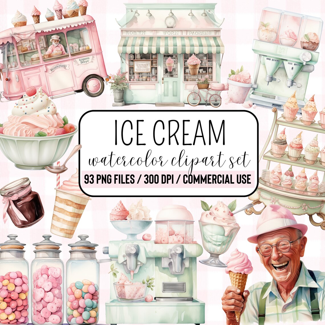 Ice Cream Clipart Set, Watercolor PNG, Ice Cream Candy, Dessert Clipart ...