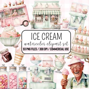 Ice Cream Clipart Set, Watercolor PNG, Ice Cream Candy, Dessert Clipart ...