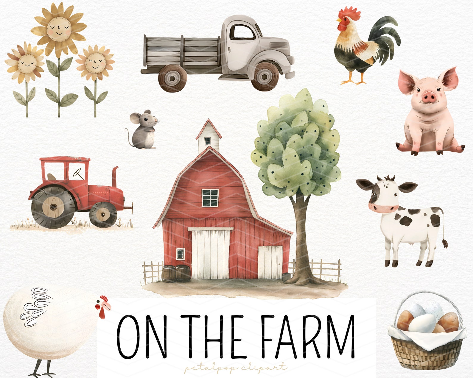 On the Farm Clipart Pack, Watercolor Farm Clipart, Nursery Clipart ...
