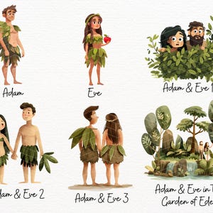 Adam and Eve Clipart Set, Bible Character Clipart, the Garden of Eden ...