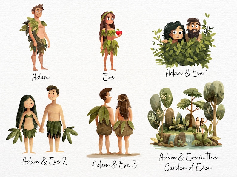 Adam and Eve Clipart Set, Bible Character Clipart, the Garden of Eden ...