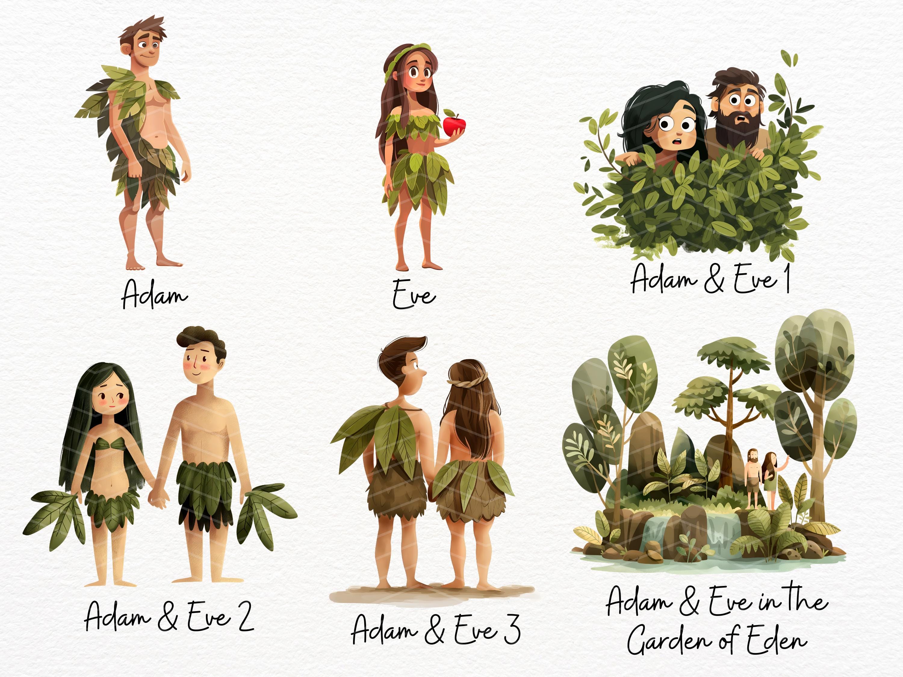 Adam and Eve Clipart Set, Bible Character Clipart, the Garden of Eden ...