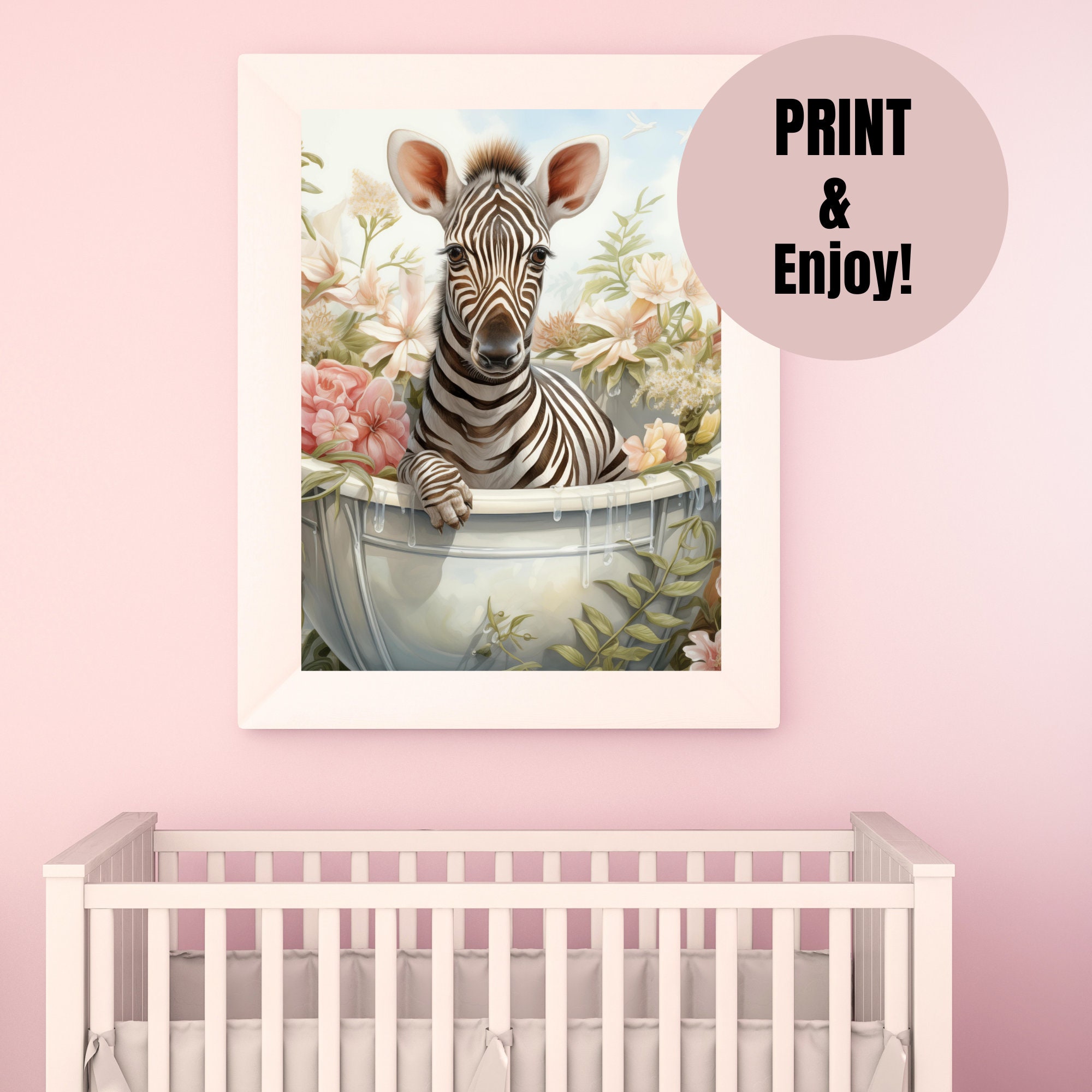 Zebra in Bath Printable Wall Art, Digital Download, Watercolor Painting ...