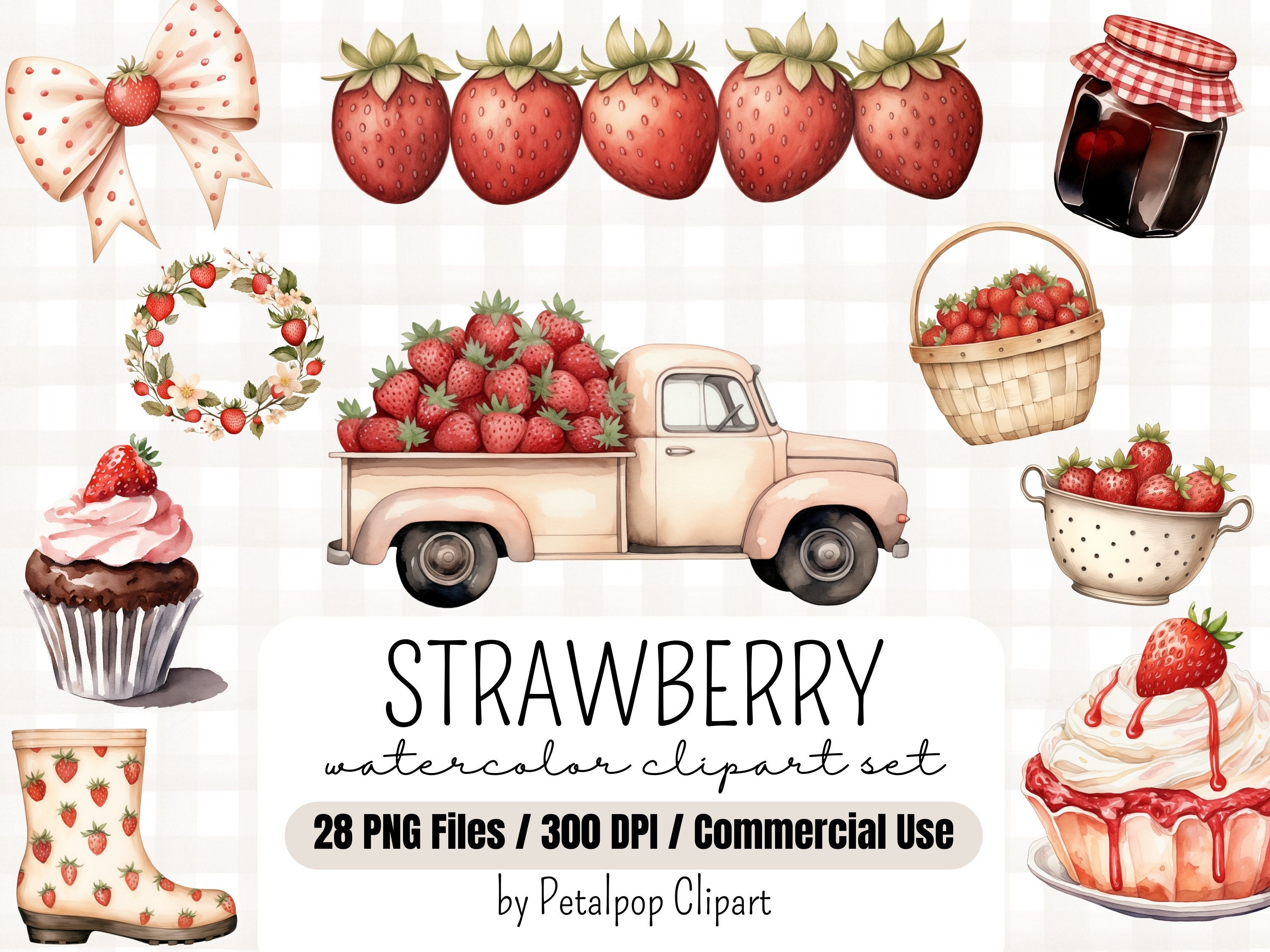 Strawberry Watercolor Clipart, Strawberry Fruit PNG Digital Download ...