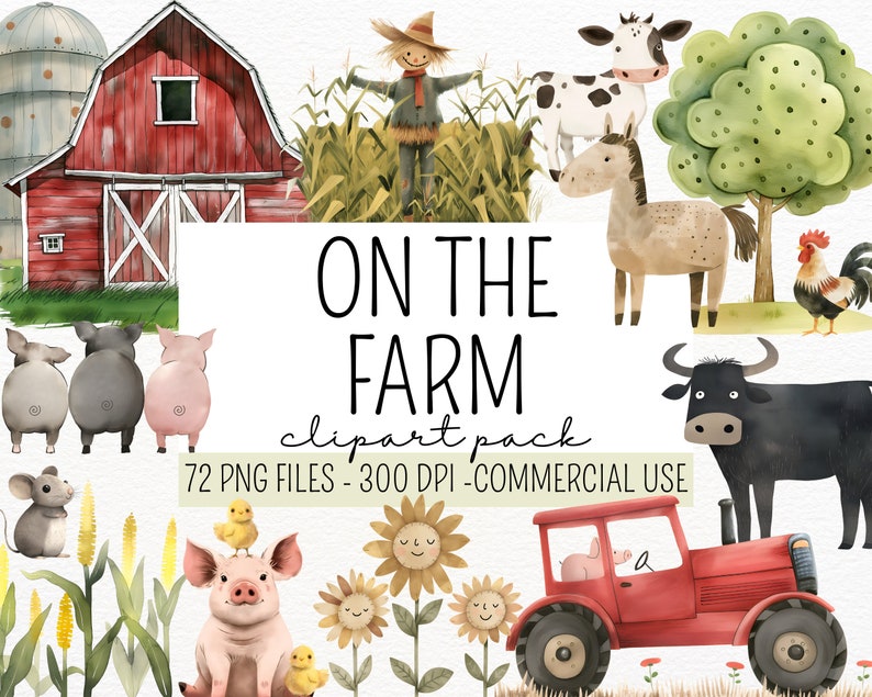On the Farm Clipart Pack, Watercolor Farm Clipart, Nursery Clipart ...
