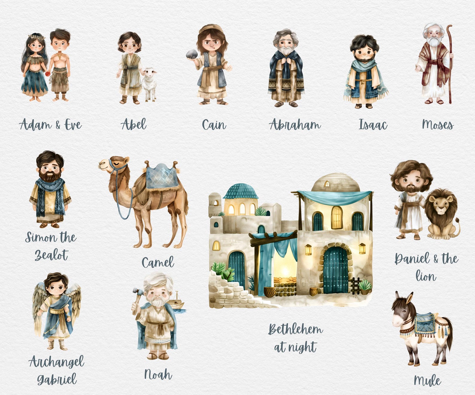 Bible Character Clipart, Watercolor Bible Characters, Christian Clipart ...