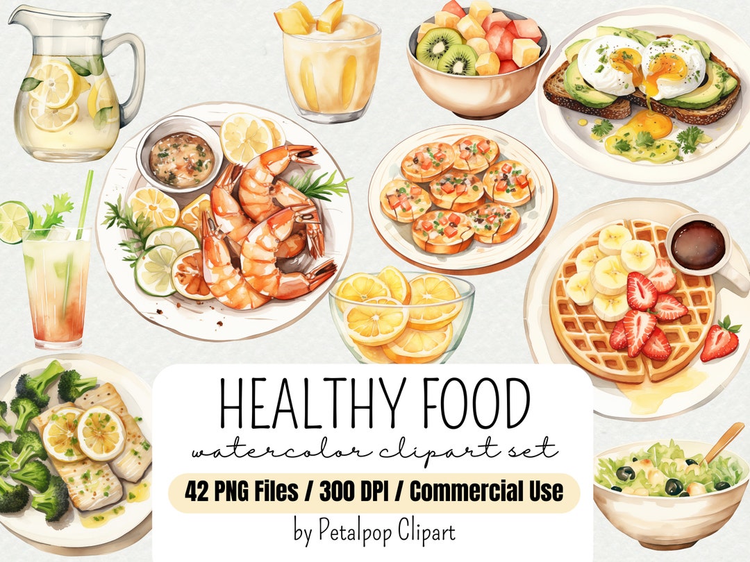 Healthy Food Clipart, Watercolor Clipart, Commercial Use, Fruit Clipart ...