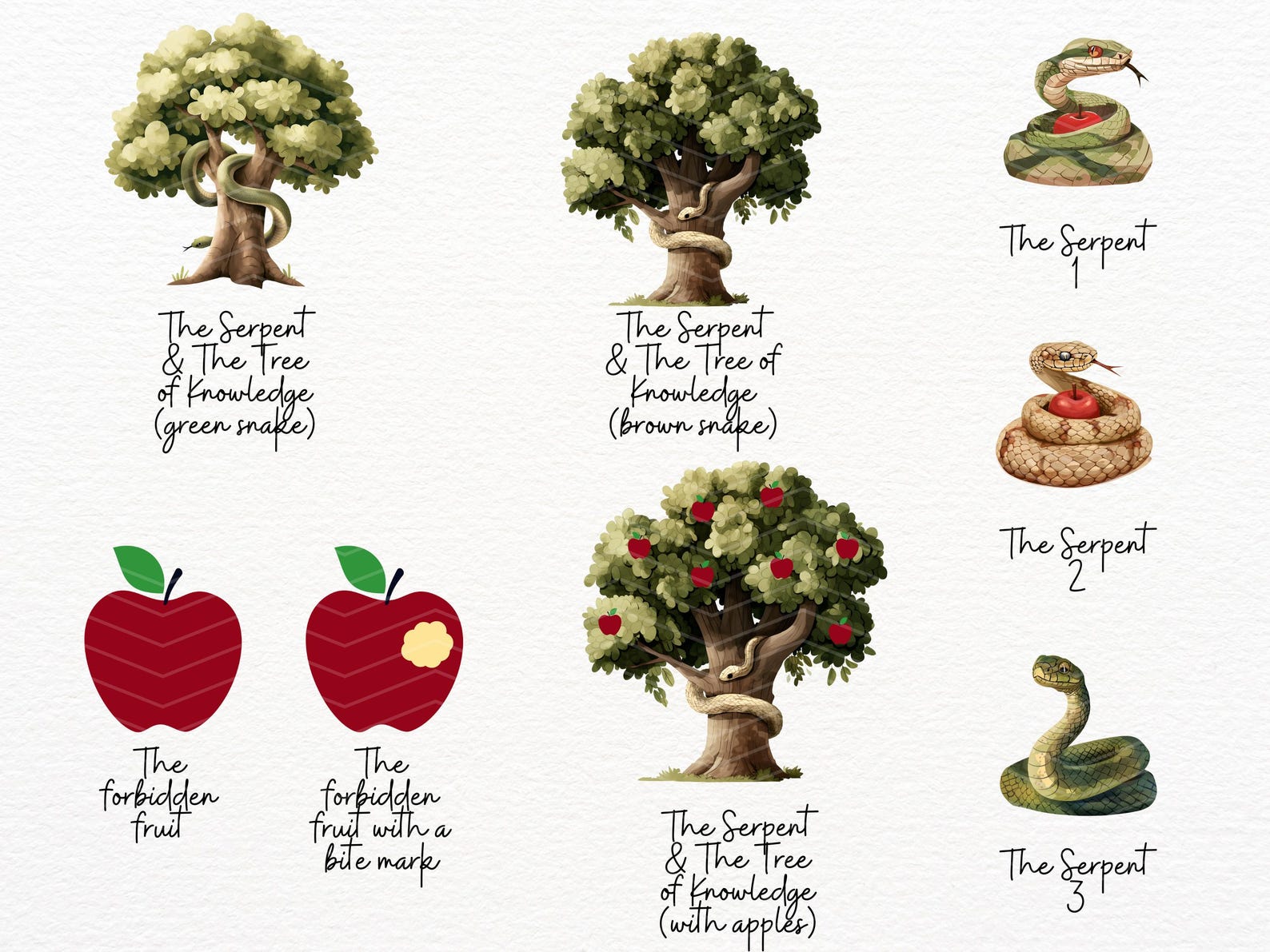 Adam and Eve Clipart Set, Bible Character Clipart, the Garden of Eden ...