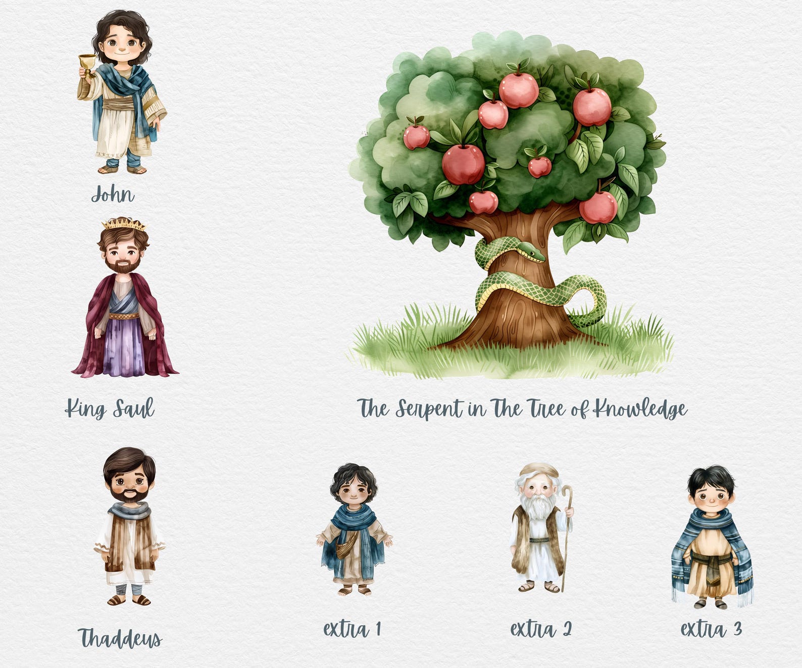 Bible Character Clipart, Watercolor Bible Characters, Christian Clipart ...