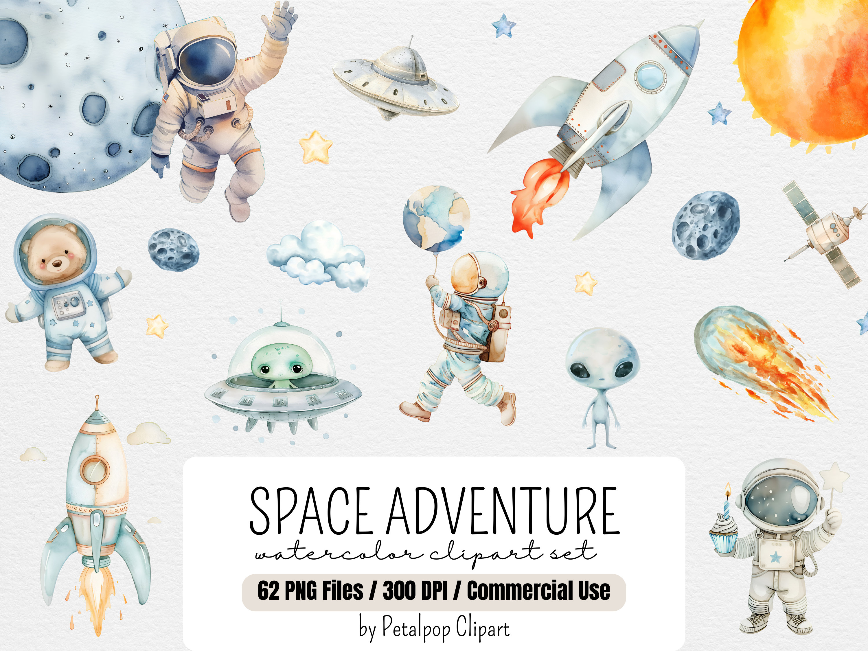 Space Adventure Clipart, Moon and Stars Clipart, Astronaut PNG, Alien ...