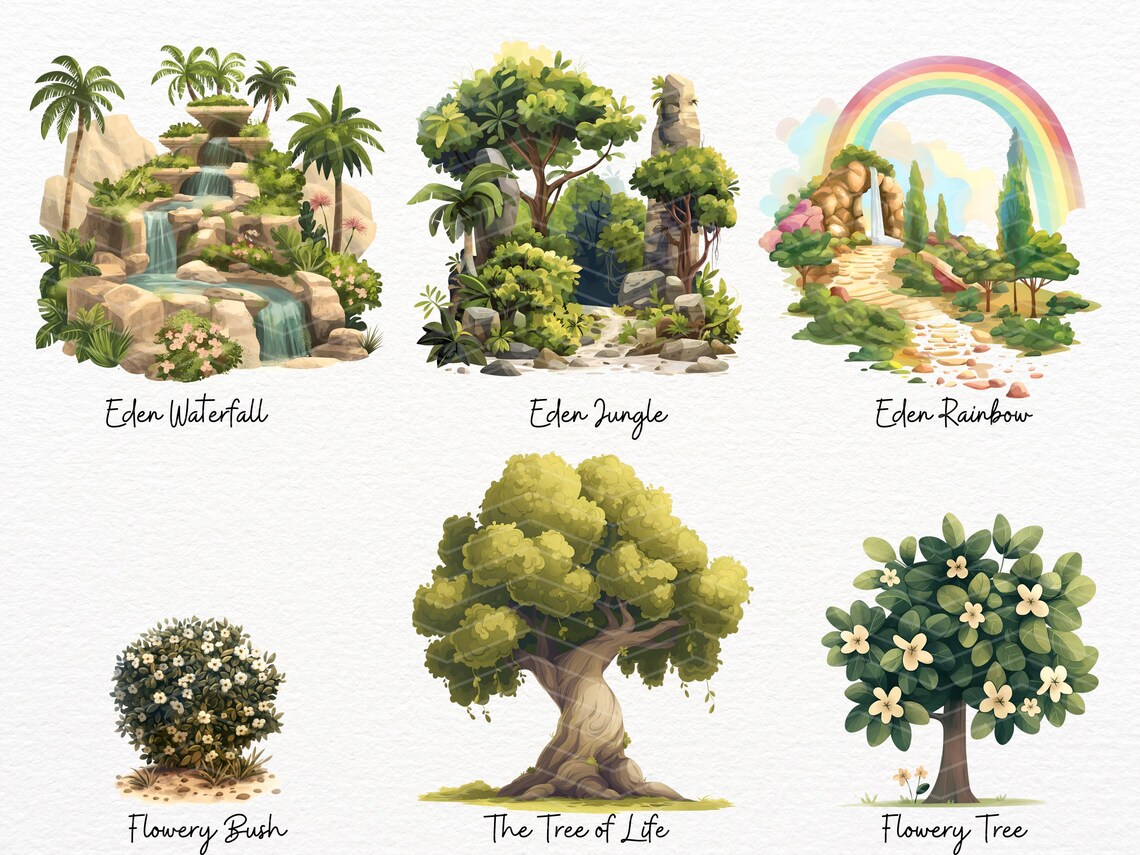Adam and Eve Clipart Set, Bible Character Clipart, the Garden of Eden ...