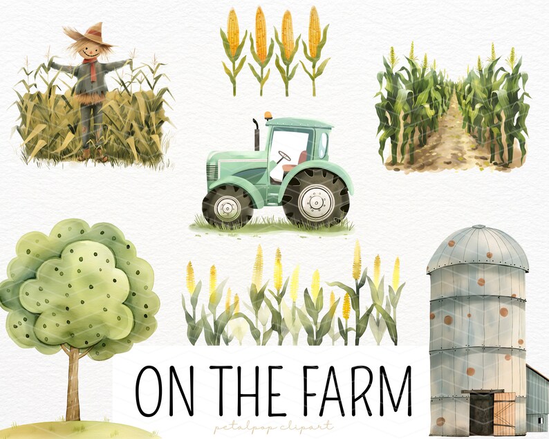 On the Farm Clipart Pack, Watercolor Farm Clipart, Nursery Clipart ...