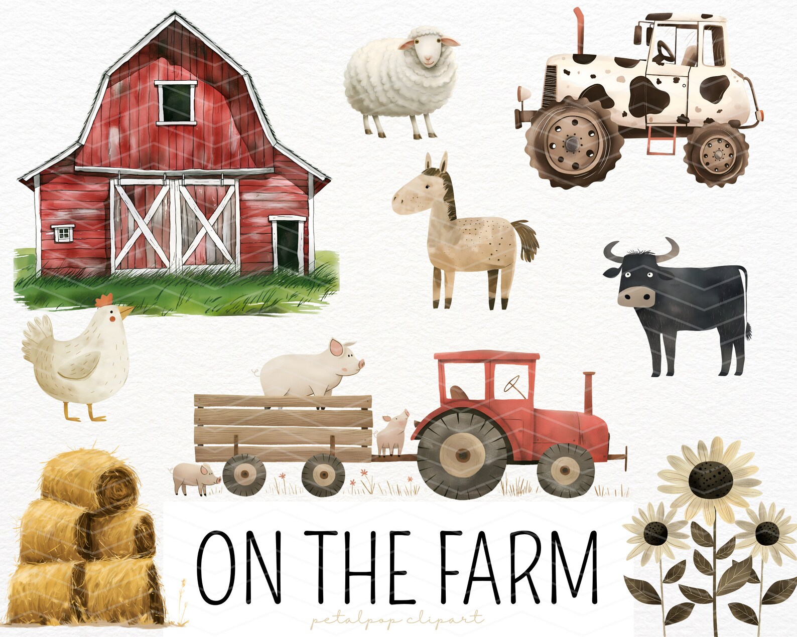 On the Farm Clipart Pack, Watercolor Farm Clipart, Nursery Clipart ...