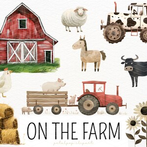 On the Farm Clipart Pack, Watercolor Farm Clipart, Nursery Clipart ...