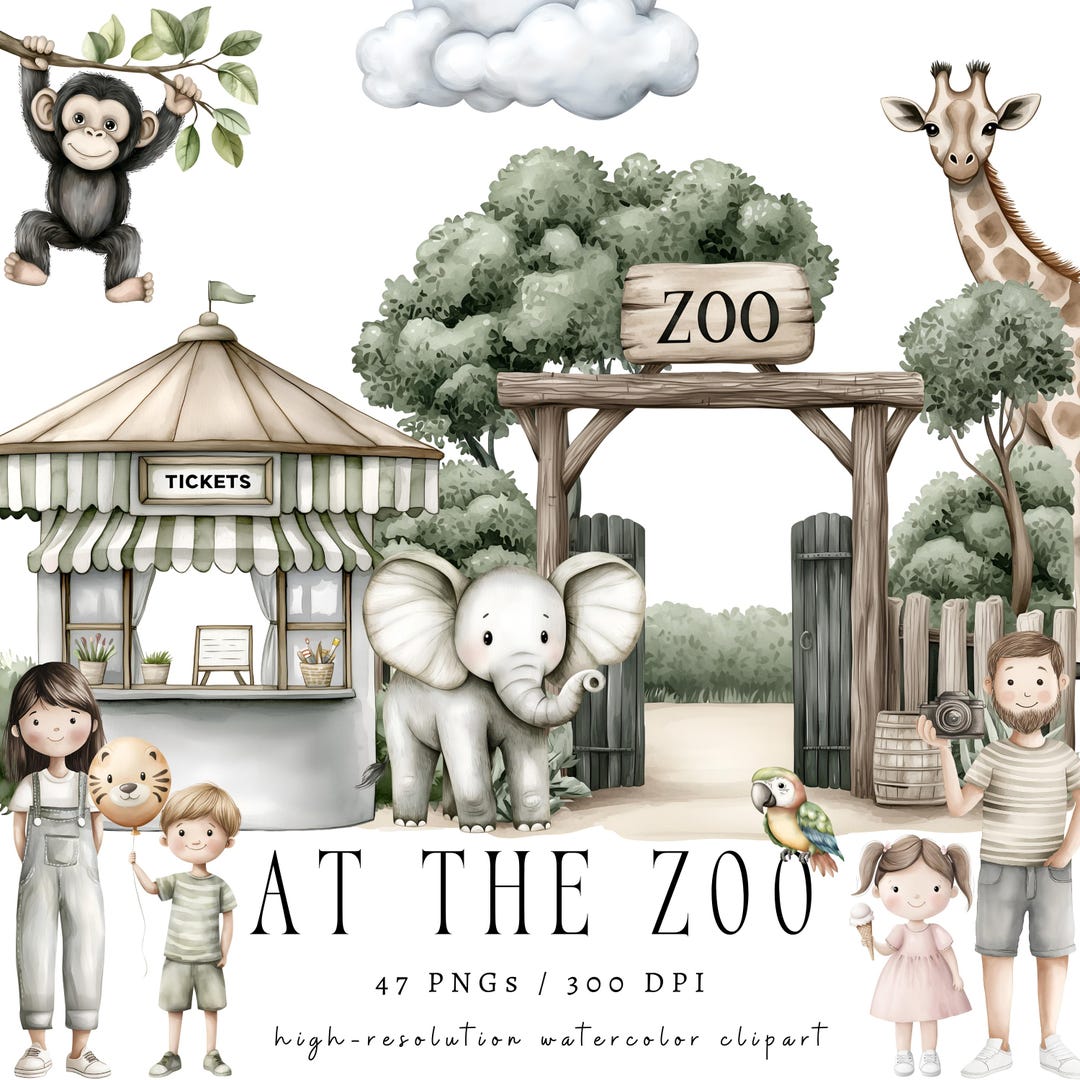 Zoo Clipart, Safari Animals Clipart, Cute Watercolor Clipart, Family ...