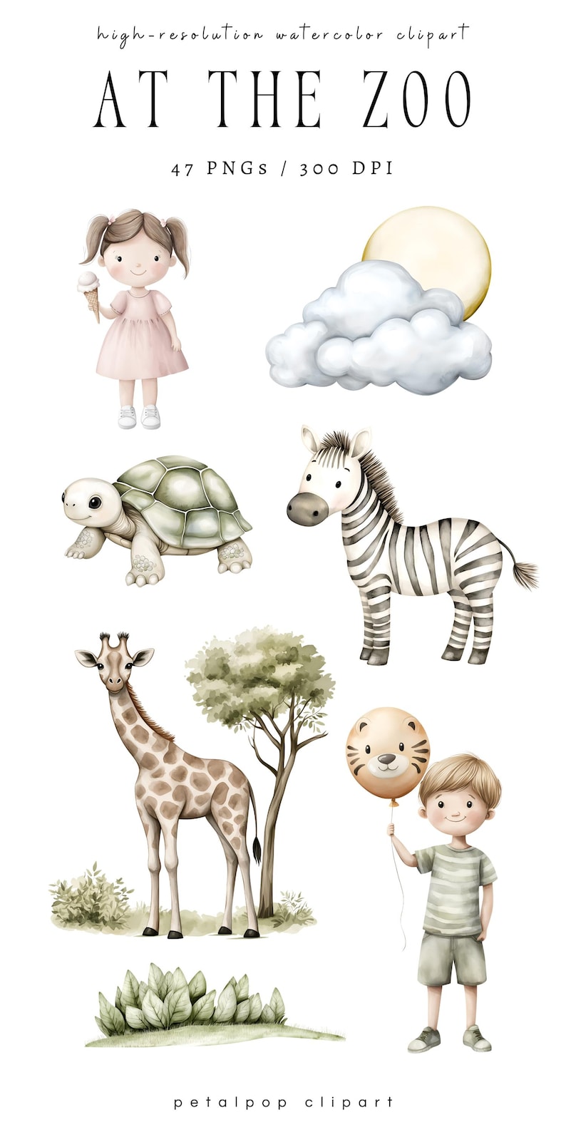 Zoo Clipart, Safari Animals Clipart, Cute Watercolor Clipart, Family ...