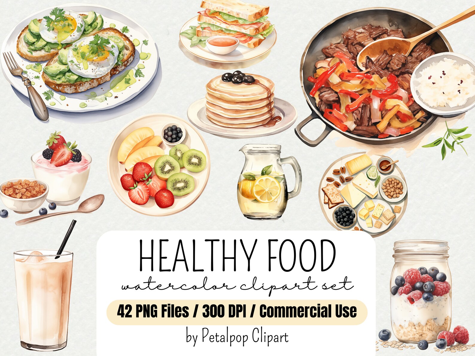 Healthy Food Clipart, Watercolor Clipart, Commercial Use, Fruit Clipart ...