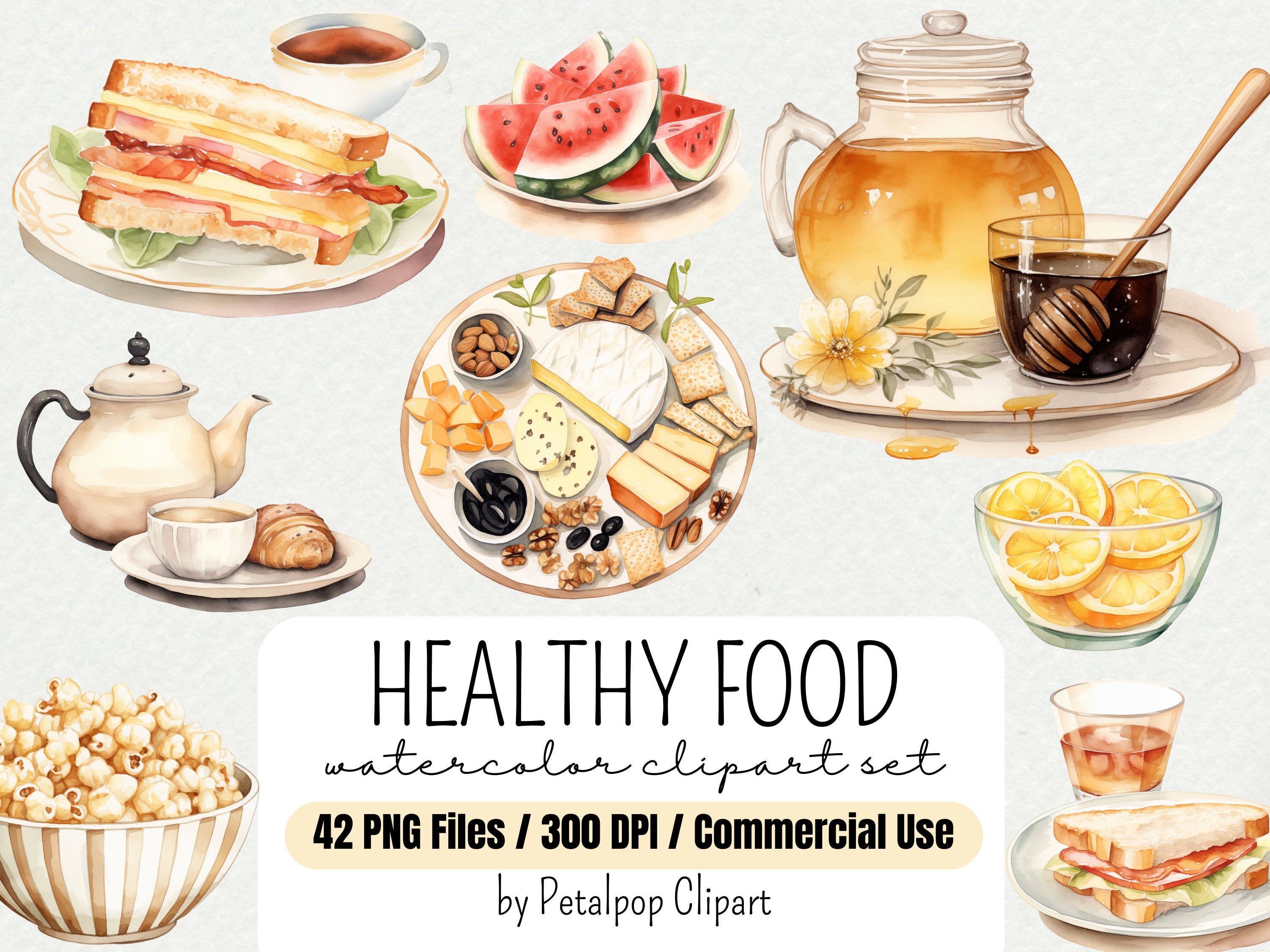 Healthy Food Clipart, Watercolor Clipart, Commercial Use, Fruit Clipart ...