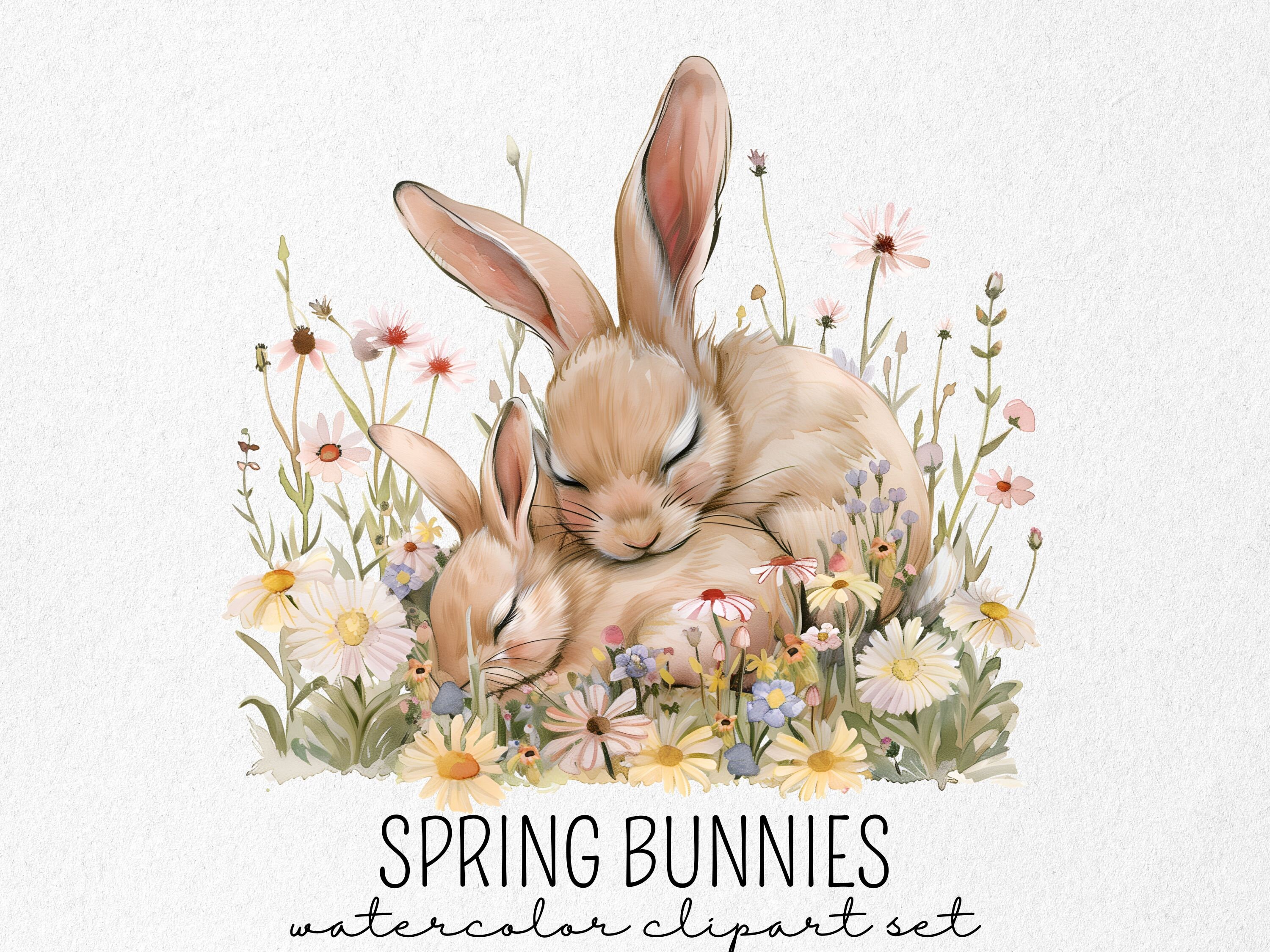 Spring Bunnies Clipart Set, Watercolor Bunnies, Easter Basket Clipart ...
