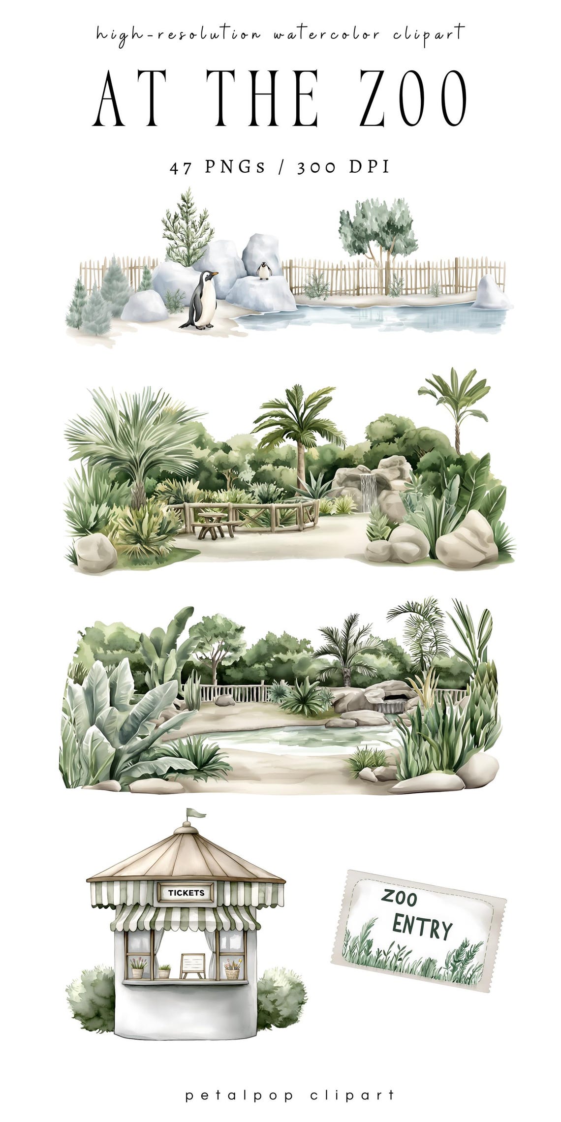 Zoo Clipart, Safari Animals Clipart, Cute Watercolor Clipart, Family ...