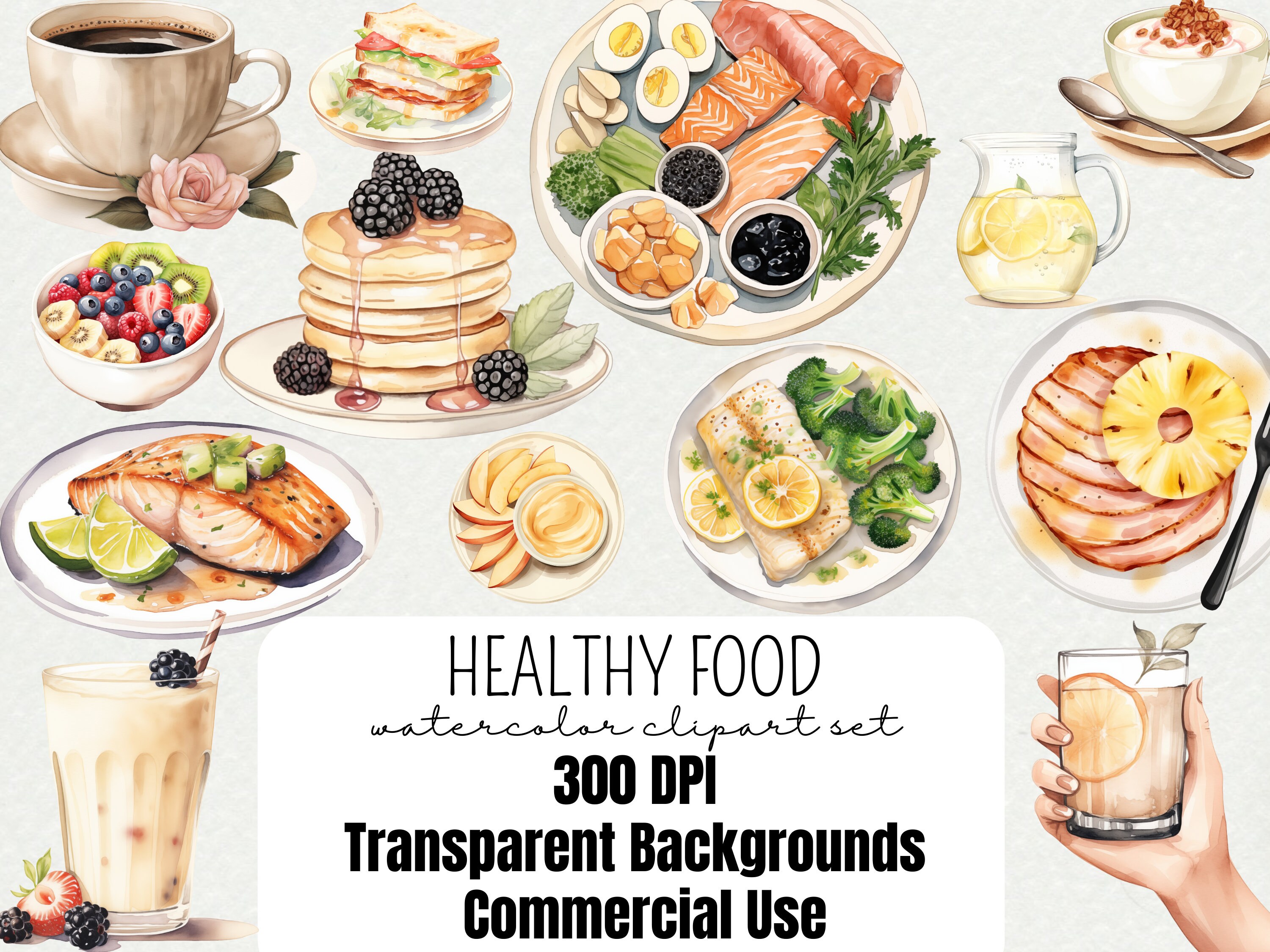 Healthy Food Clipart, Watercolor Clipart, Commercial Use, Fruit Clipart ...