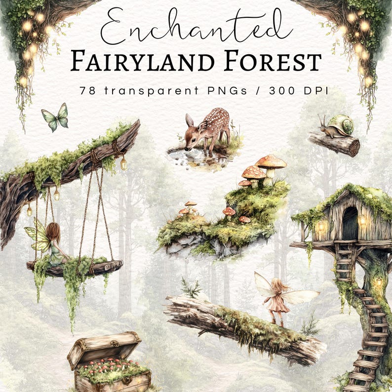 Enchanted Fairyland Forest Clipart, Fairy Clipart, Enchanted Forest ...