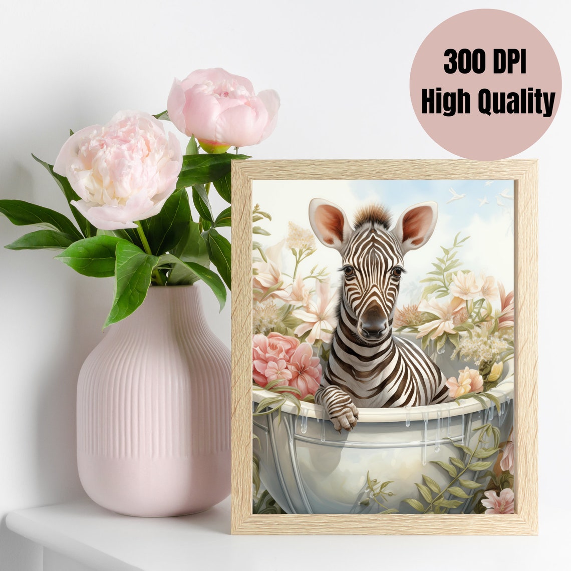 Zebra in Bath Printable Wall Art, Digital Download, Watercolor Painting ...
