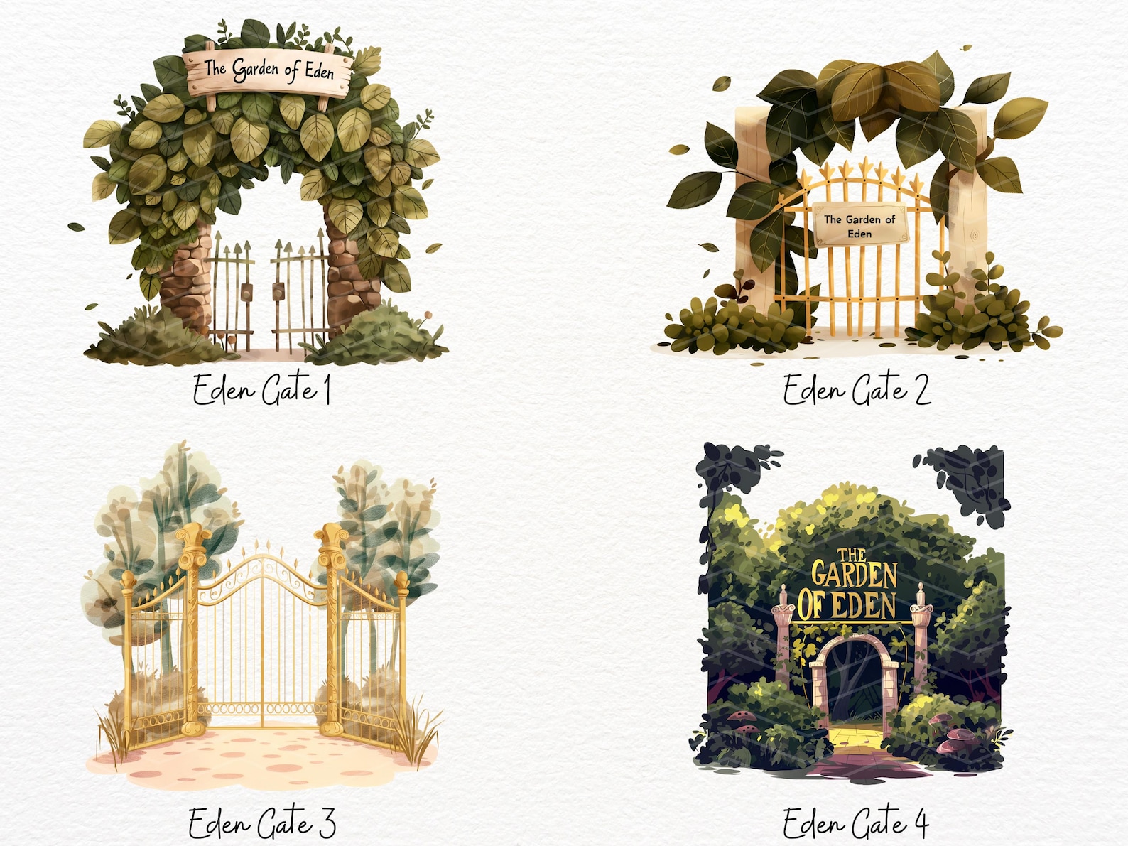 Adam and Eve Clipart Set, Bible Character Clipart, the Garden of Eden ...