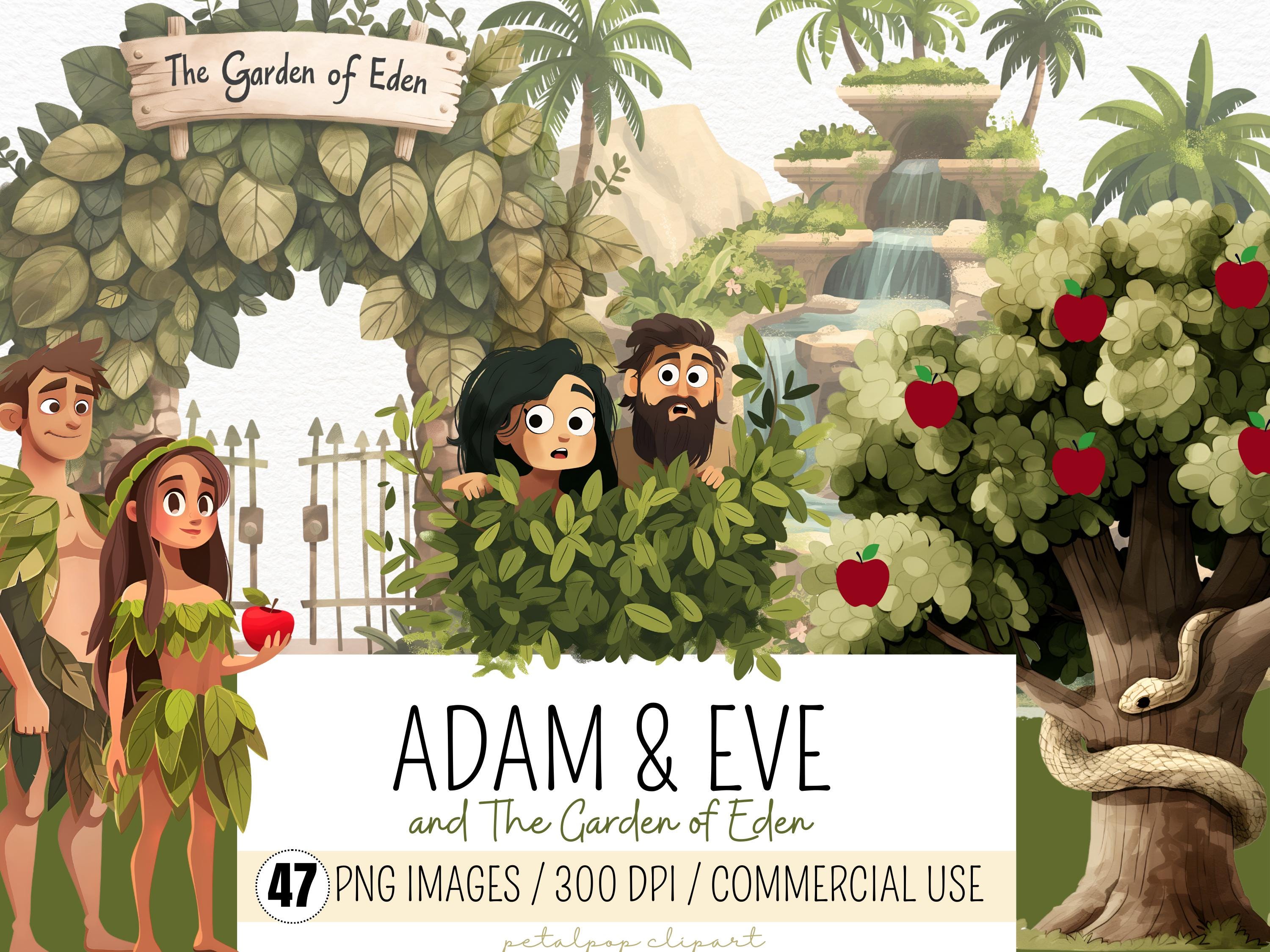 Adam and Eve Clipart Set, Bible Character Clipart, the Garden of Eden ...