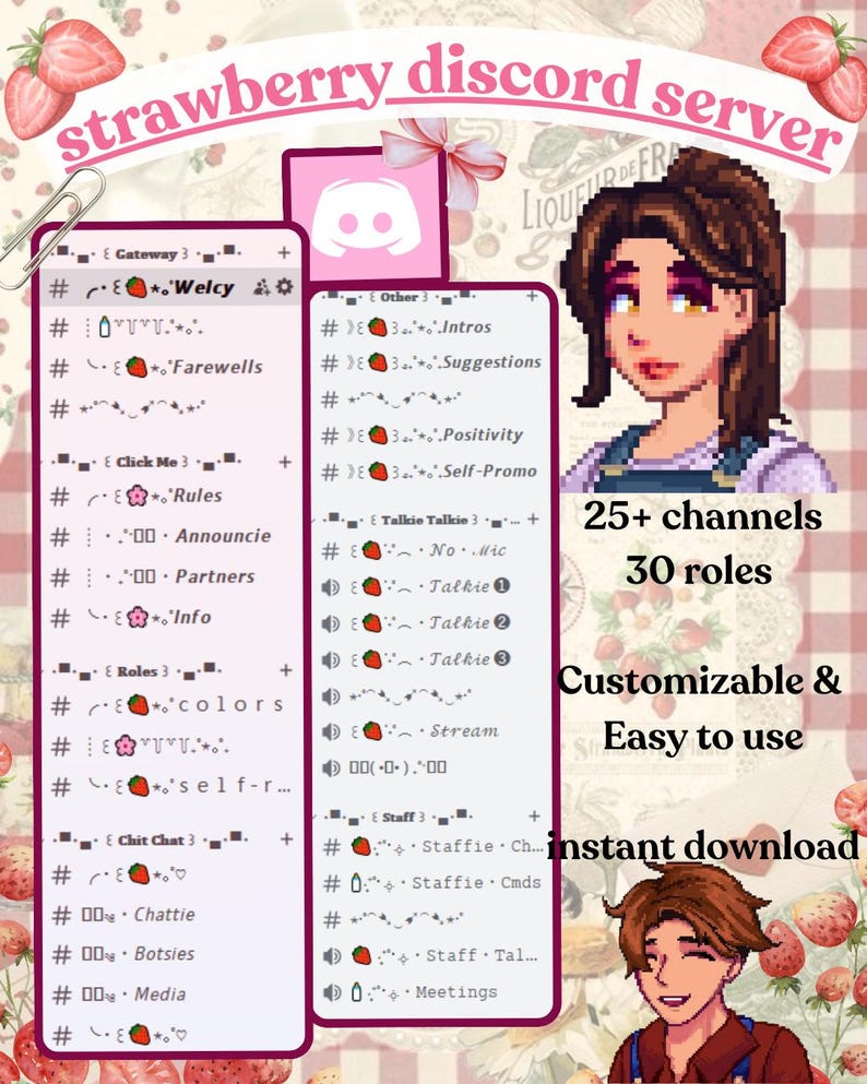 Strawberry Core Discord Server Template | Cute Aesthetic (instant ...