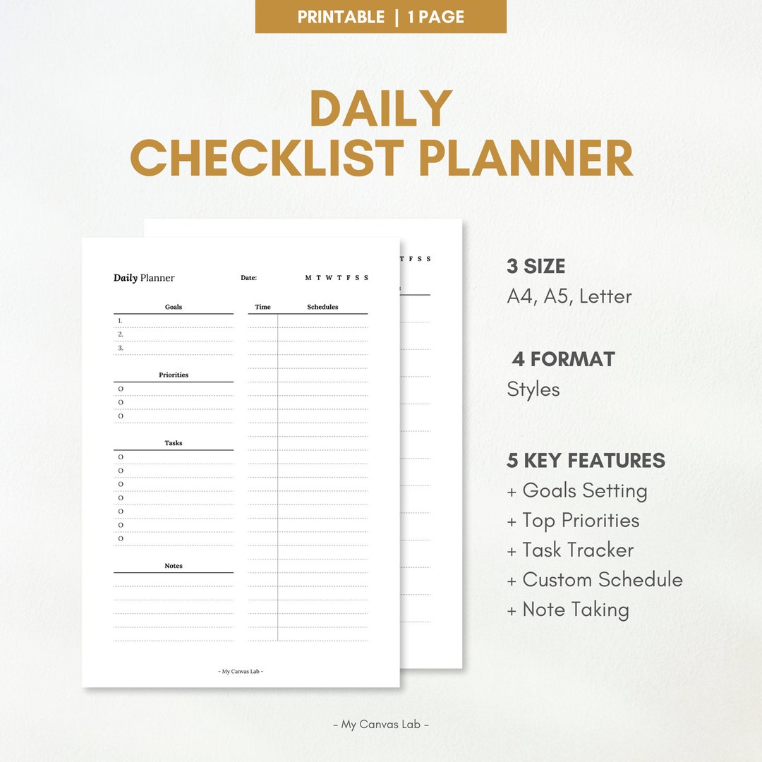 Printable Daily Checklist Planner Template, Goal Setting, Priority Task ...