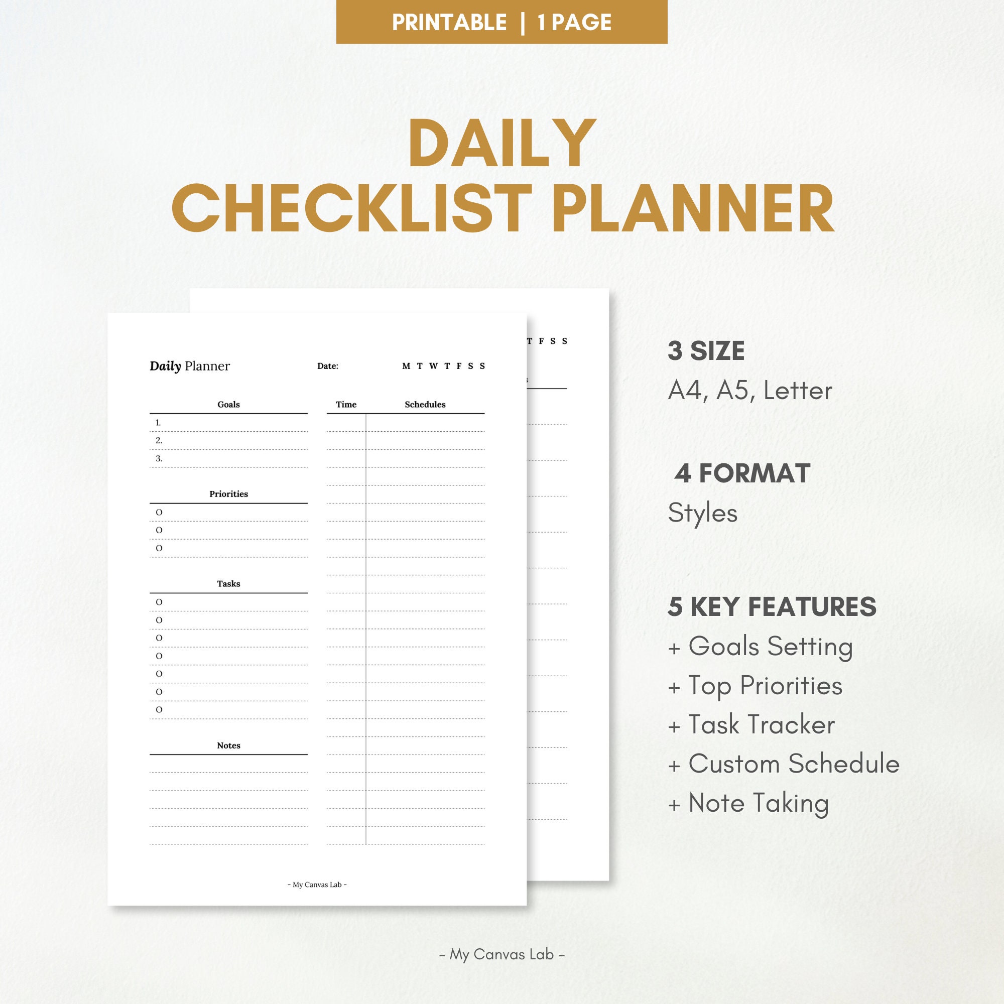 Printable Daily Checklist Planner Template, Goal Setting, Priority Task ...