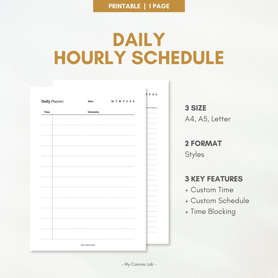Printable Daily Hourly Planner Template Custom Time Schedule - Etsy