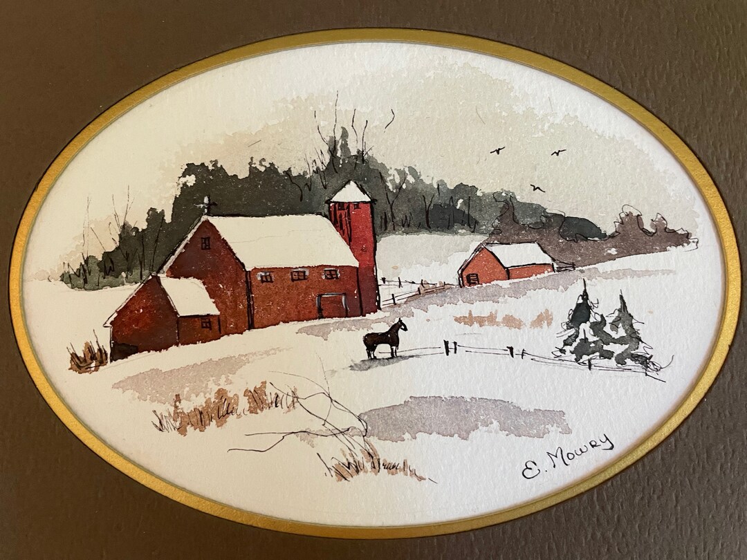 Pair Original Signed Watercolors, Winter Scenes, by Elizabeth Mowry - Etsy
