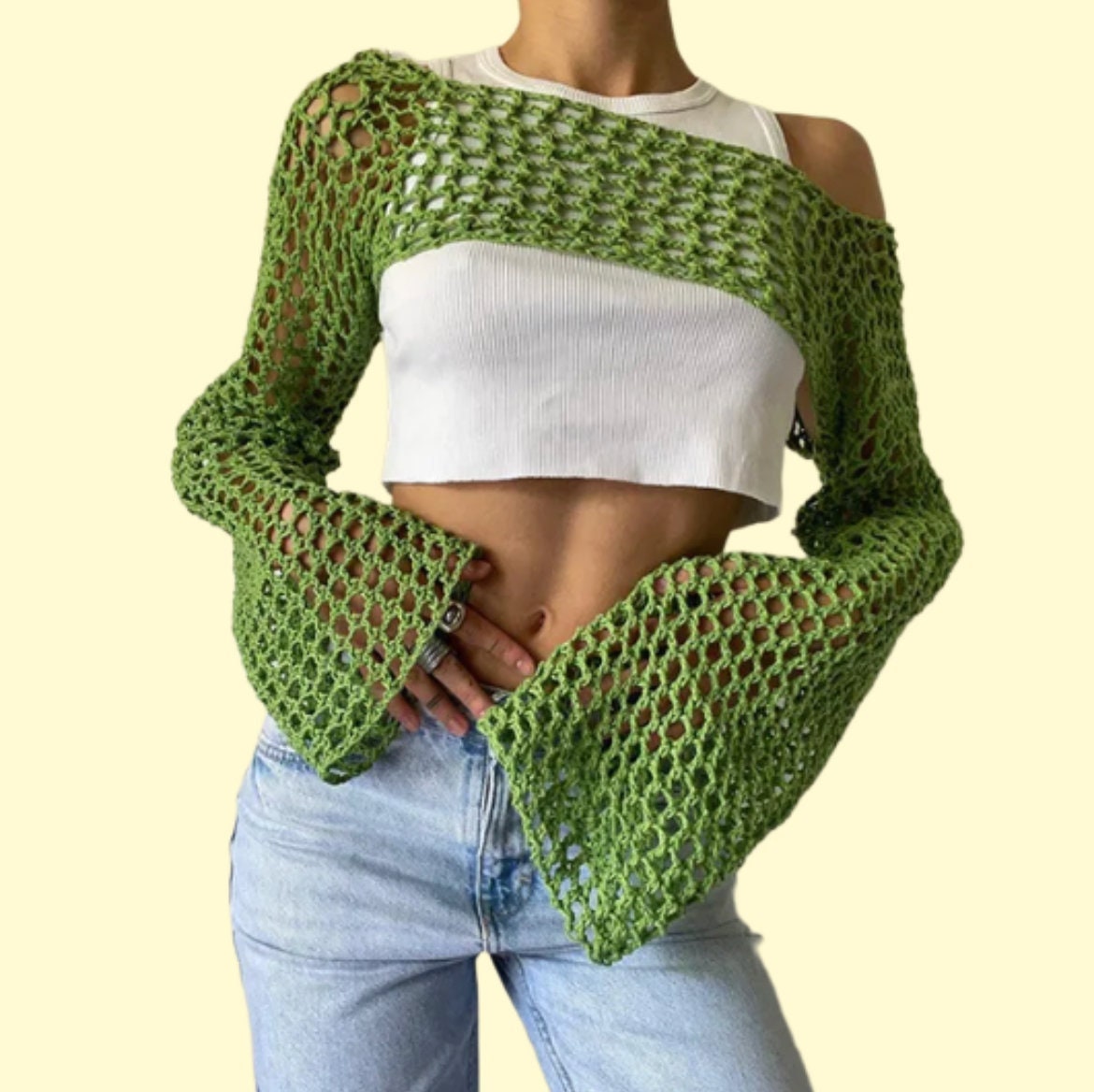 Handmade Crochet Knitted Crop Top Shrug Sleeves Mesh Bolero Fishnet ...