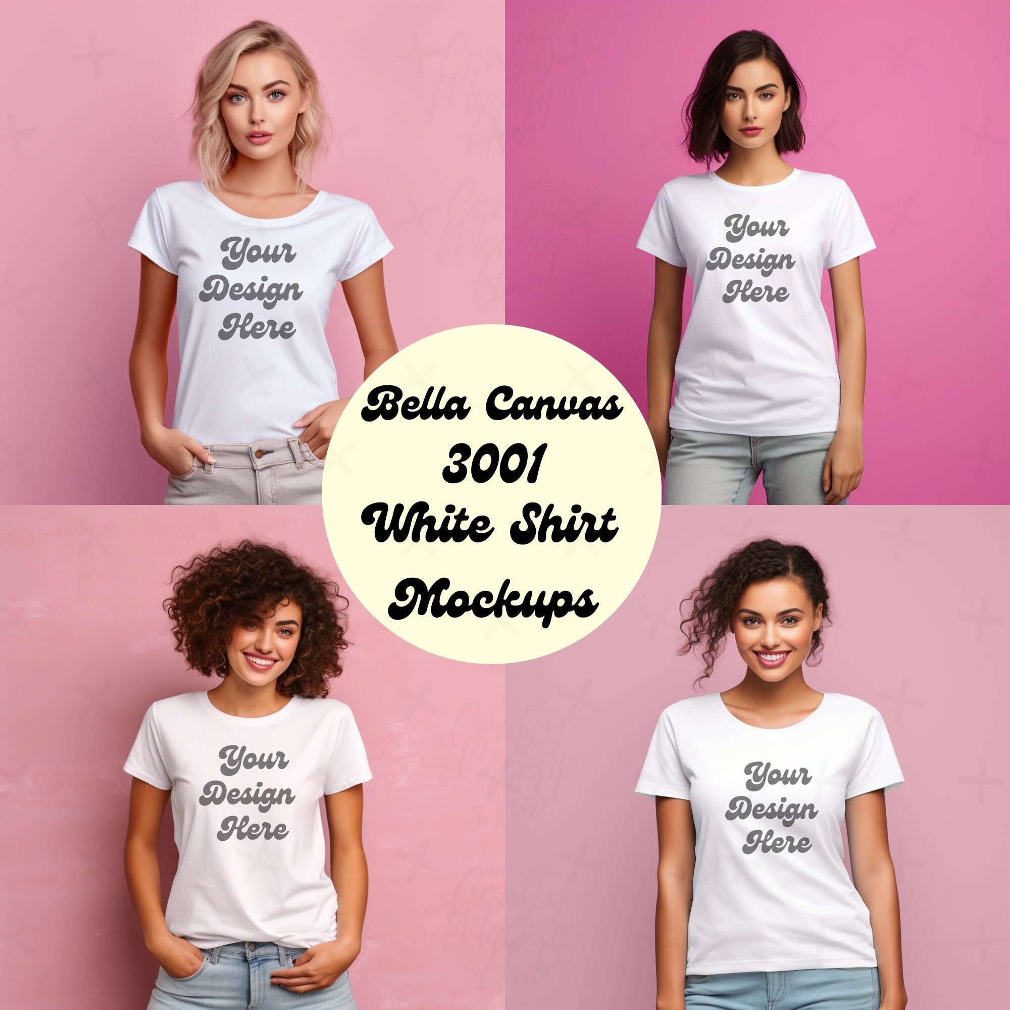 Bella Canvas 3001 Mockup of 4 Photos PNG JPG White Tshirt Mockup Female ...