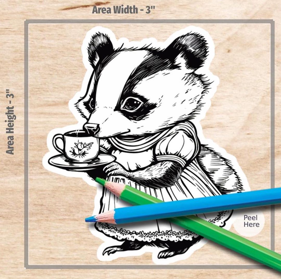Coloring Stickers, Badger Decal, Tea Party, Sticker, Cute Kids Stickers ...