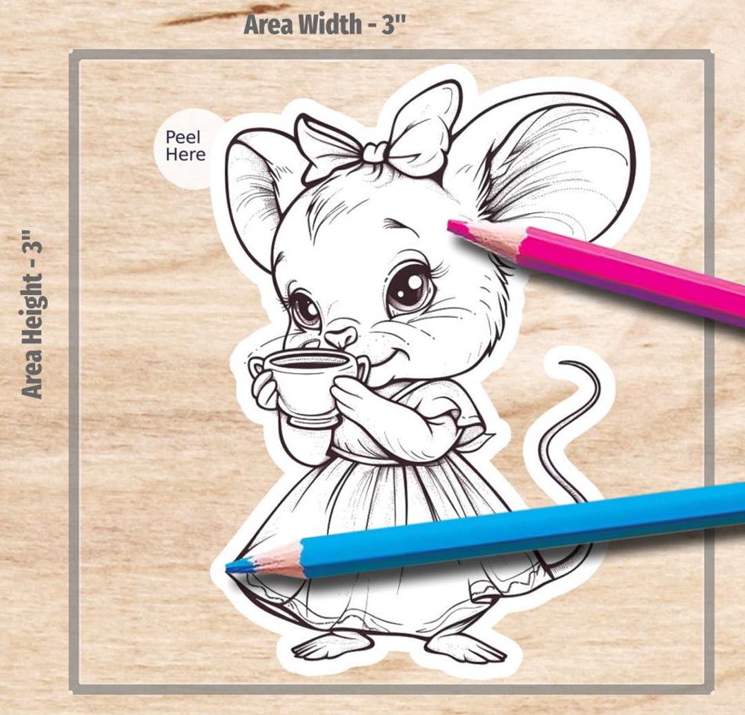 Coloring Stickers, Mouse Decal, Tea Party, Sticker, Cute Kids Stickers ...
